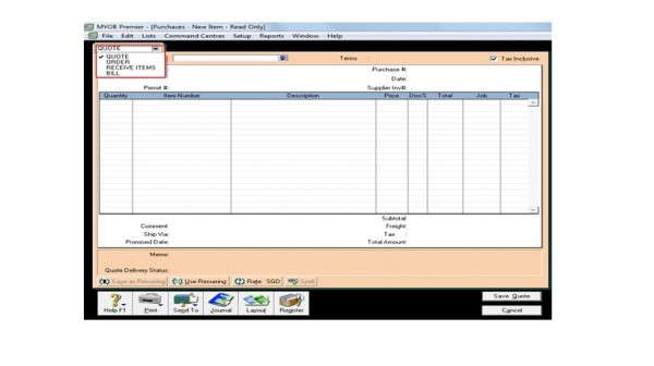 Purchases and How to Enter a Quote in MYOB Premier - A1myobcourse